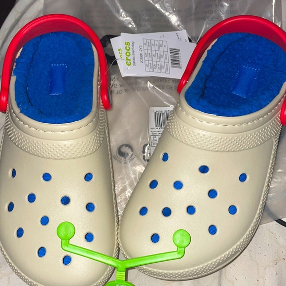 CROCS | Shoes | Crocs Bone Color With Blue Fur Inside | Poshmark